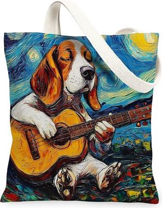 Generic Sac fourre-tout en toile motif chien basset hound pour faire du shopping, 33 x 38,1 cm, sac d&eacute;picerie r&eacute;utilisable pour femme, animal de compagnie, ch