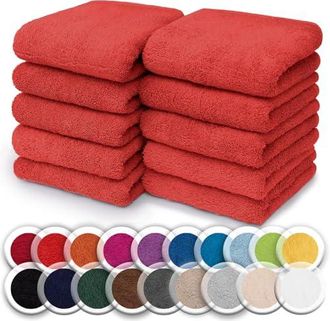 NatureMark Lot de 10 Gants de Toilette en éponge pour Le Visage et Les Mains - 100% Coton, Doux et absorbants - 30×30 cm, Rouge