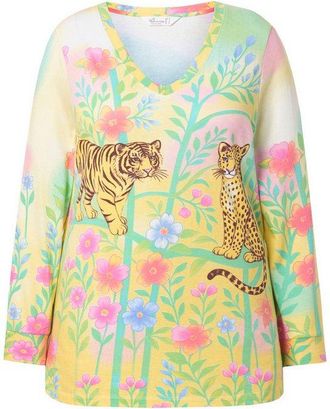 Miamoda T-Shirt Langarmshirt Classic Fit Blumendruck mit Leopard