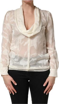 Dolce & Gabbana Femme, Blouses et Chemises, Blanc, Taille: 38 FR Blouse en soie semi-transparente &agrave; fleurs