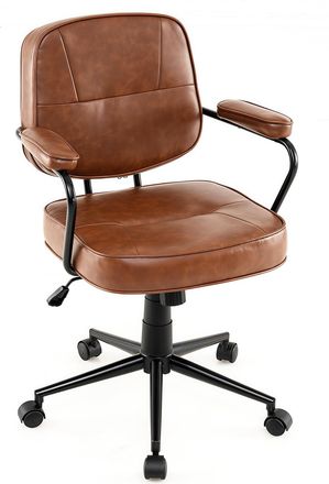 Costway B&uuml;rostuhl, ergonomischer Drehstuhl mit Armlehnen & Rollen, Computerstuhl Kunstleder, h&ouml;henverstellbar, Wippfunktion, Schreibtischstuhl f&uuml;r Schlafzimme