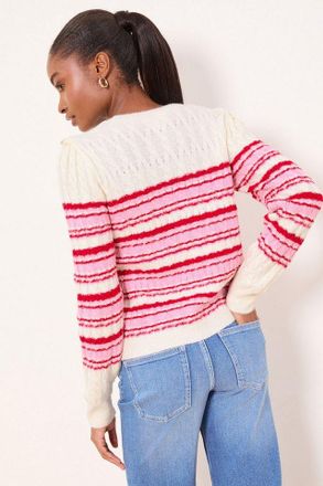 Lipsy Strickpullover Lipsy gestreifter, plissierter Zopfstrickpullover (1-tlg)