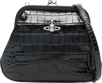 Vivienne Westwood Clutches - Trapezoidal Black Crocodile-Embossed Handbag With - Gr. unisize - in Schwarz - f&uuml;r Damen
