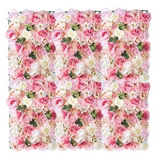 Nuptio 6 Pi&egrave;ces Panneau Mural Fleurs 60cm X 40cm Blanc Rose Faux Roses Fleur Artificielle Toile Fond Floral, Toile Fond Mur Fleurs pour la F&ecirc;te Mariage Douch
