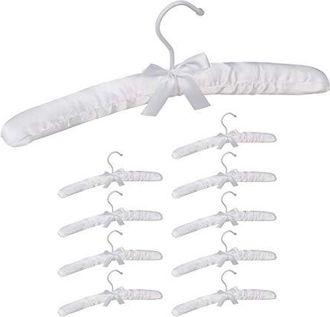 Relaxdays Kleiderbügel Satin, 10er Pack, weich gepolstert, 360° drehbarer Haken, dekorative Schleife, 38 cm breit, weiß