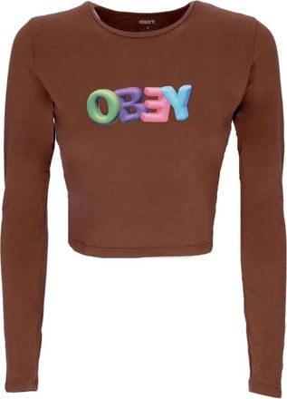 Obey Bubble Cropped Langarmshirt - - Tops - Damen - Braun - M