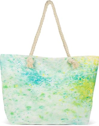 styleBREAKER XXL Strandtasche mit Pouring Flecken Print in Grün Türkis | Damen Shopper mit Reißverschluss und Kordelhenkel | Große Badetasche 56 x 38 x 17 cm, Farb