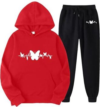 Generic Sweat &agrave; capuche d&eacute;contract&eacute; &agrave; manches longues et col rond pour femme - Motif coeur et imprim&eacute; - Pour lautomne et lhiver - 2026, Rouge, XXL
