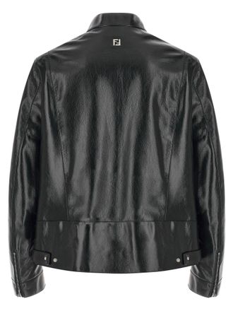 Fendi Lacquered Leather Biker Jacket - Black