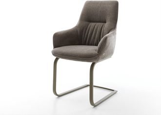DELIFE Freischwinger Zelia-Flex mit Armlehnen Strukturstoff Soft Taupe Freischwinger flach Effektfinish Titan Taschenfederkern, Esszimmerst&uuml;hle
