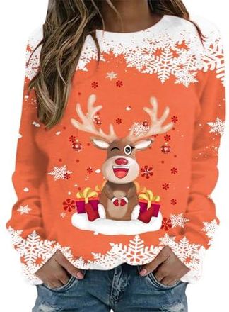 Generic Pull Noel Drole Femme Sweat-Shirt FéMinin sans Capuche Col Rond Motif Festif Confortable Ample DéContracté Manches Longues Coupe Moderne Tissu Doux po