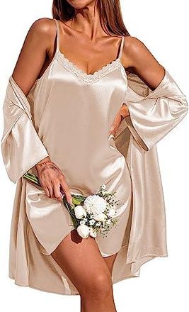 Ekouaer Eensemble robe de chambre pour femmes, pyjama de mariage pour mariée et demoiselle dhonneur Champagne XXL