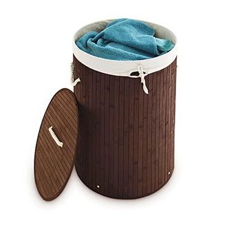 Relaxdays Panier &agrave; linge pliant corbeille pliable rond en bambou 80 litres 65 cm hauteur sac linge amovible, marron