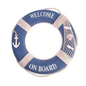 Aboofan D&eacute;corations Murales de Bou&eacute;e de Sauvetage Bienvenue &agrave; Bord D&eacute;coration Panneau de Bienvenue Nautique pour La D&eacute;coration Suspendue Rustique de Style M&eacute;d