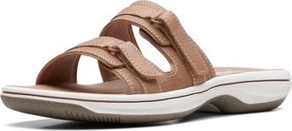 Clarks Damen Breeze Piper Slide Sandale, Warm Beige Synthetik, 41.5 EU
