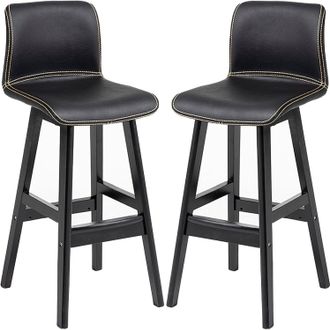 Generic Barhocker aus Kunstleder, Tresenhocker, Barhocker mit R&uuml;ckenlehne und Holzbeinen, hohe K&uuml;chenst&uuml;hle f&uuml;r Pubs und Caf&eacute;s