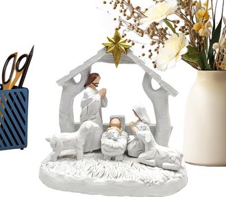 Generico Weihnachtskrippe, religi&ouml;se Tischdekoration, 16,5 x 10,2 x 15 cm, Krippe mit Krippenszene, Weihnachtsdekoration | f&uuml;r Schlafzimmer, Wohnzimmer, B&uuml;ro, 