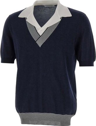 Gran Sasso Homme, Pulls, Bleu, Taille: L Polo &agrave; large col en V
