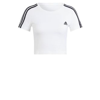 adidas Damen Essentials 3-Stripes Crop Tee, White, M