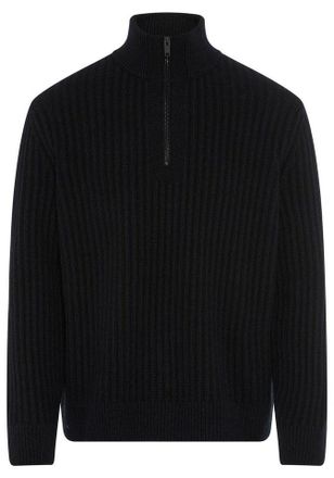 HUGO BOSS Strickpullover Kwinter Troyer-Kragen, Rippstrick, relaxed fit