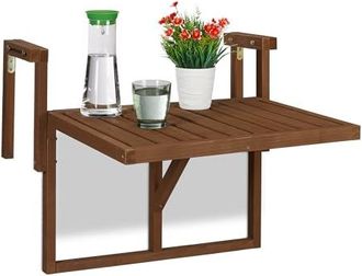 Relaxdays Balkontisch klappbar, Balkonklapptisch zum Einhängen, BxT: 60x45 cm, höhenverstellbar, Hängetisch, Dunkelbraun,55 x 69.5 x 66 cm