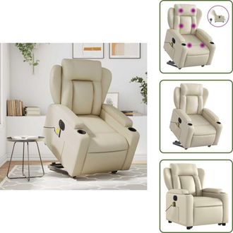 vidaXL Massagesessel mit Aufstehhilfe Elektrisch Creme Kunstleder - Elektrischer Massagesessel - Relaxsessel - Fernsehsessel - Aufstehhilfe - Elektrische