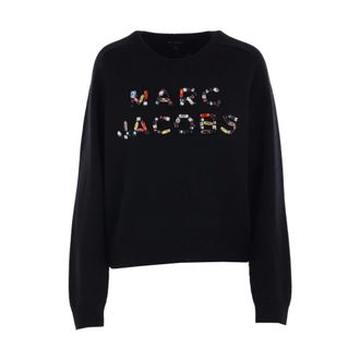 Marc Jacobs Femme, Pulls, Noir, Taille: 38 FR Pull en laine m&eacute;rinos noir avec logo en cristaux