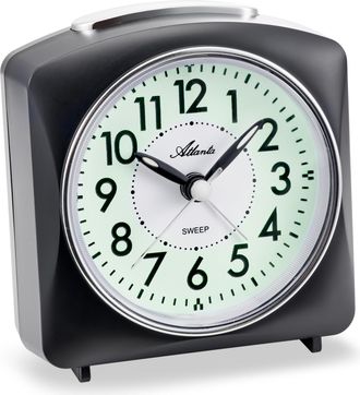 Atlanta Mocassin Wecker ohne Ticken geräuscharm mit Licht Snooze Crescendo Quarz Analog - 2128/7 (Schwarz)