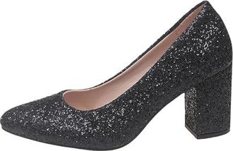 Generic Escarpins Femme &agrave; Paillettes Talon Bloc Bout Pointu Elegant Scintillantes Chaussures Talons Haute pour Robe Banquet Mariage Soir&eacute;e Dansante Festivals 
