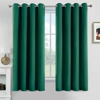 Miulee Rideau Occultant Vert &agrave; OEillets 140x160 CM Lot de 2, Opaque Doux Esth&eacute;tique, Thermique Anti Chaleur, Moderne pour Salon et Chambre Court