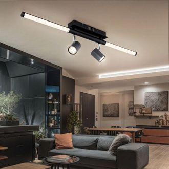 ETC Shop Plafonnier avec spots orientables spot plafonnier noir lampe de salon, graphite opale, 2x GU10, 1x LED 10W 690Lm blanc chaud, L 80,4 cm