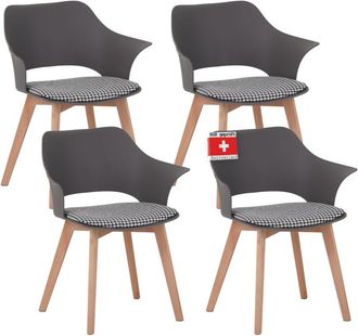 Albatros-Moebel Esszimmerst&uuml;hle 4er Set aalborg, Grau - Beine aus Buche Massiv-Holz, Skandinavisches Retro-Design, bequemer Schalenstuhl - Eleganter K&uuml;chenstuhl