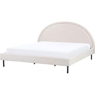 Beliani Beliani - Lit Double &agrave; T&ecirc;te de Lit Ronde Glamour 180 x 200 cm Tissu Boucl&eacute; Beige Clair Margut