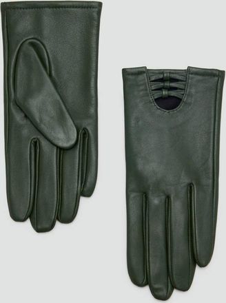 Mango Gants cuir d&eacute;tail nauds vert - Femme - S - MANGO