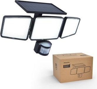 Philips Lampe de sécurité solaire Extérieur 302 LED 1200 lm, projecteur mural étanche à énergie solaire avec détecteur de mouvement PIR, 3 têtes, étanche IP65