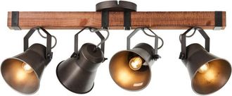 Brilliant lampe, spot bar Decca 4 flammes acier noir, 4x A60, E27, 10W, bois issu de la foresterie durable (fsc)