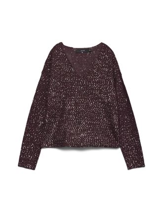 Vero Moda Damen Vmleilani New Ls V-Neck Pullover Rep, Winetasting, Small