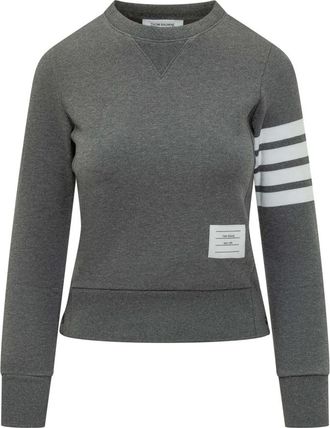 Thom Browne Femme, Sweatshirts et sweats &agrave; capuche, Gris, Taille: 38 FR SweaT-shirt classique &agrave; col rond et rayures 4-Bar en coton