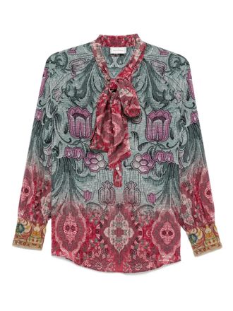 Pierre-Louis Mascia chemise fleurie à col lavallière - Vert