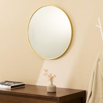 Navaris Miroir Mural Rond - Miroir Rond Ø 60 cm avec Cadre en Alliage Aluminium - Miroir Verre Design décoration Salle de Bain Chambre Salon entrée