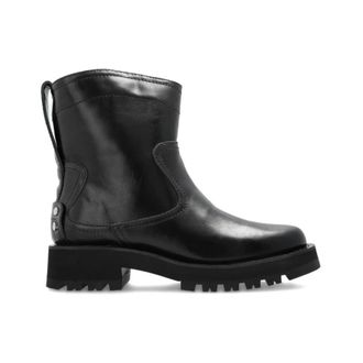 Ganni Schwarze Leder Bikerstiefel mit Stretch - - Shoes - Damen - Schwarzk - 37 EU