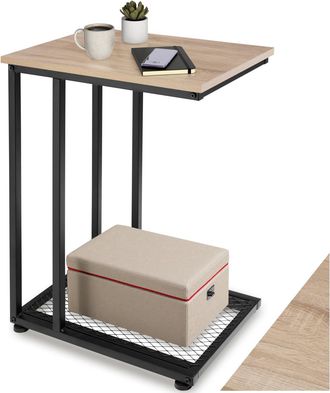 TecTake Beistelltisch Holz Metall, Wohnzimmertisch, Couchtisch C-Form + Gitterablage, 48 x 35 x 66 cm, Laptoptisch f&uuml;r Couch, Betttisch, Sofatablett, Betttabl