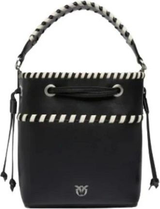 Pinko Pinko, Femme, Sacs, Noir, Taille: ONE Size Petit sac seau en cuir avec d&eacute;tails tress&eacute;s