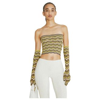 Isa Boulder Femme, Tops, Jaune, Taille: 42 FR Top Bandeau Tricoté Ondulé avec Ensemble de Gants