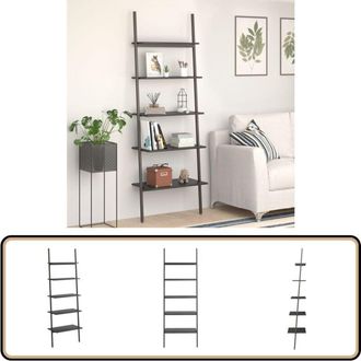 vidaXL Leiterregal mit 5 Böden Schwarz 64x34x185,5 cm - Bücherregal - Wandregal - Stehleiterregal - Aufbewahrung - Dekoration
