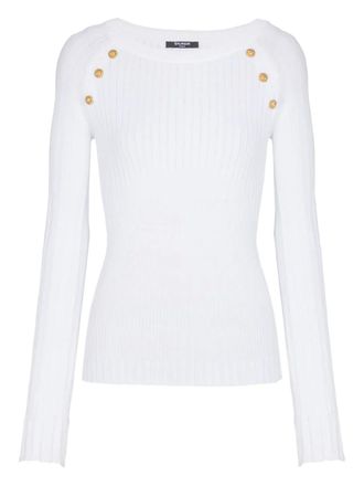 Balmain Geripptes Top mit Knöpfen - Weiß