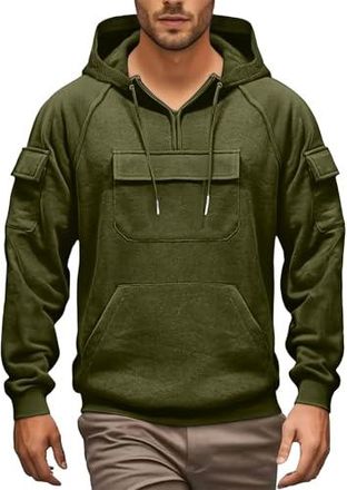 Generic Sweat &agrave; capuche pour homme - Demi-fermeture &eacute;clair - En polaire - D&eacute;contract&eacute; - Manches longues - Coupe droite - Sweat &agrave; capuche ample - Confortable -