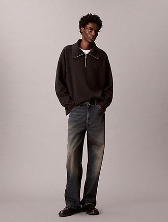 Calvin Klein Sweatshirt Aus Angerautem Rippenstoff Mit Viertelrei&szlig;verschluss Und Emblem-logo - Black - Herren - XL