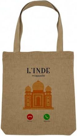 Fabulous Sac Shopping Tote Bag Aspect Lin - LInde MAppelle Taj Mahal Agra Delhi Patrimoine - Sac de Courses Toile Epaisse 360g Beige Naturel Cabas Port&eacute; Epaule