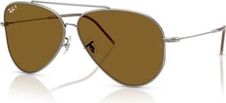 Ray-Ban Aviator Reverse Sonnenbrillen Gunmetal Fassung Braun Glas Polarisiert 62-11